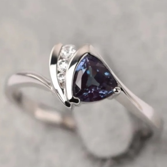 Jewelry | Silver Triangle Cut Alexandrite Diamond Gemstone Ring | Poshmark